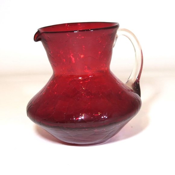Accents | Vintage Hand Blown 4 Mini Ruby Red Crackle Glass Pitcher ...